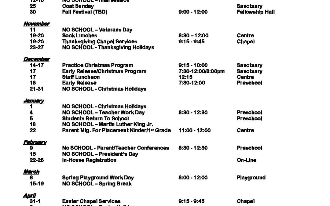 Calendar 2020-21 | First Presbyterian School